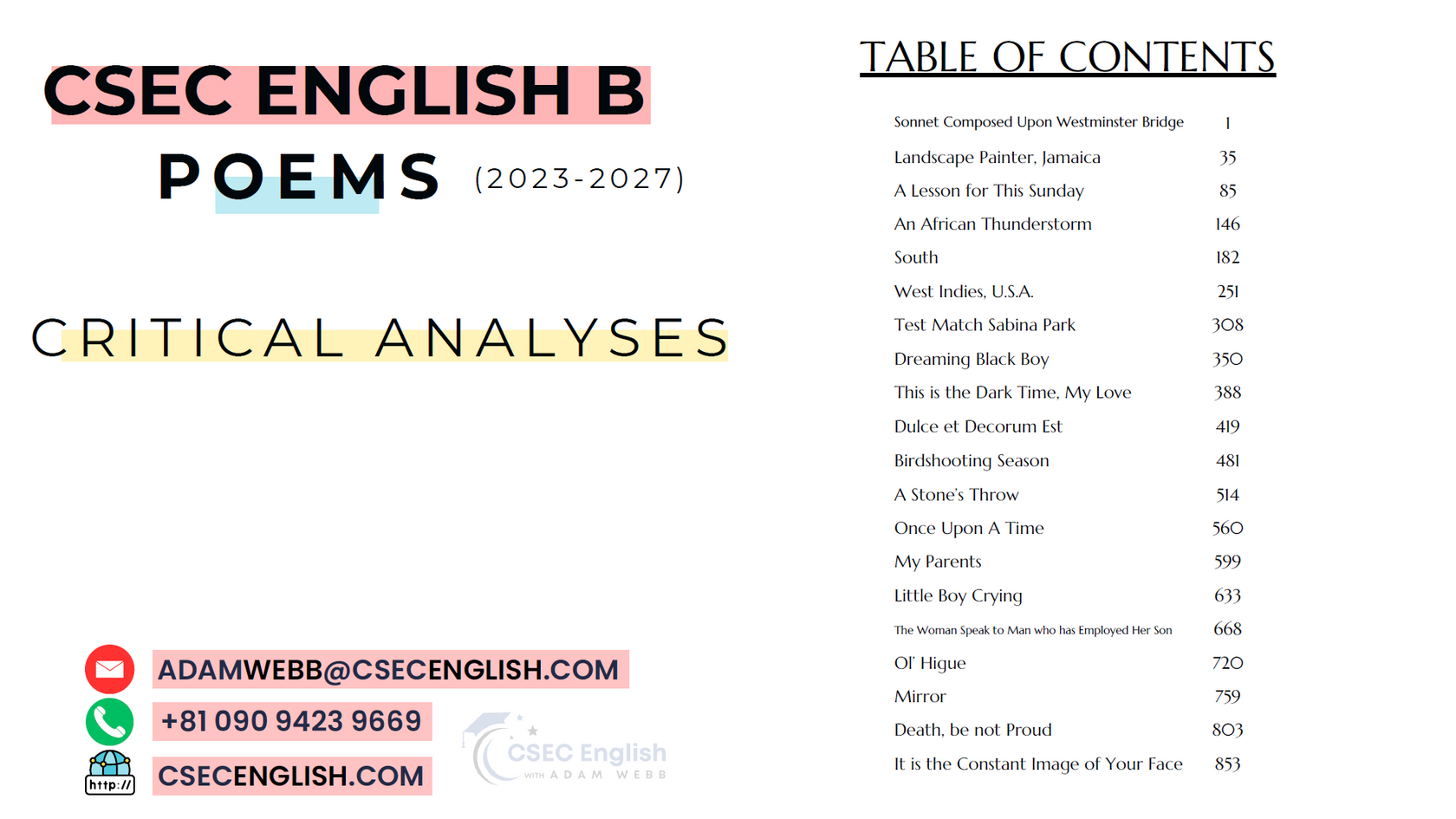 Comprehensive Poetry Analysis Collection for CSEC English B (2023-2027